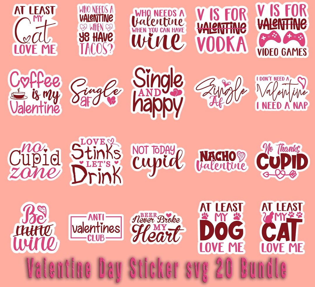 Valentine's Day Digital Stickers SVG PNG Bundle, Retro Valentines ...