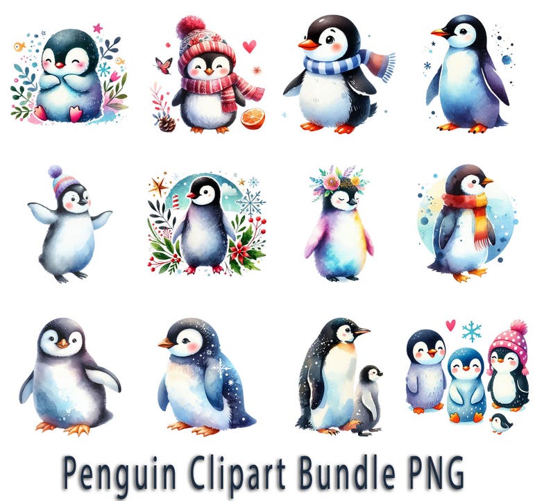 Cute Penguin Clipart Set PNG - 300 DPI, High-resolution, Transparent ...