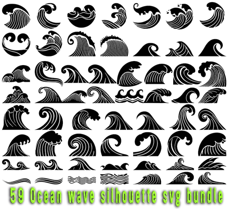 Ocean Wave Silhouette Svg Bundle Tropical Waves SVG PNG Bundle Icon ...