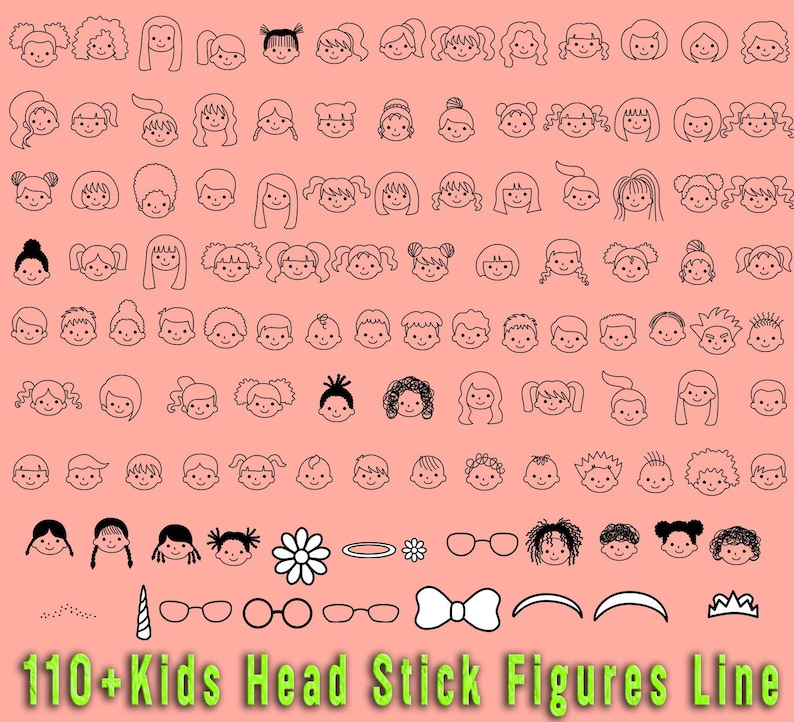 Kids Head Stick Figures SVG Stick Children SVG Stick Boy Clipart Stick ...