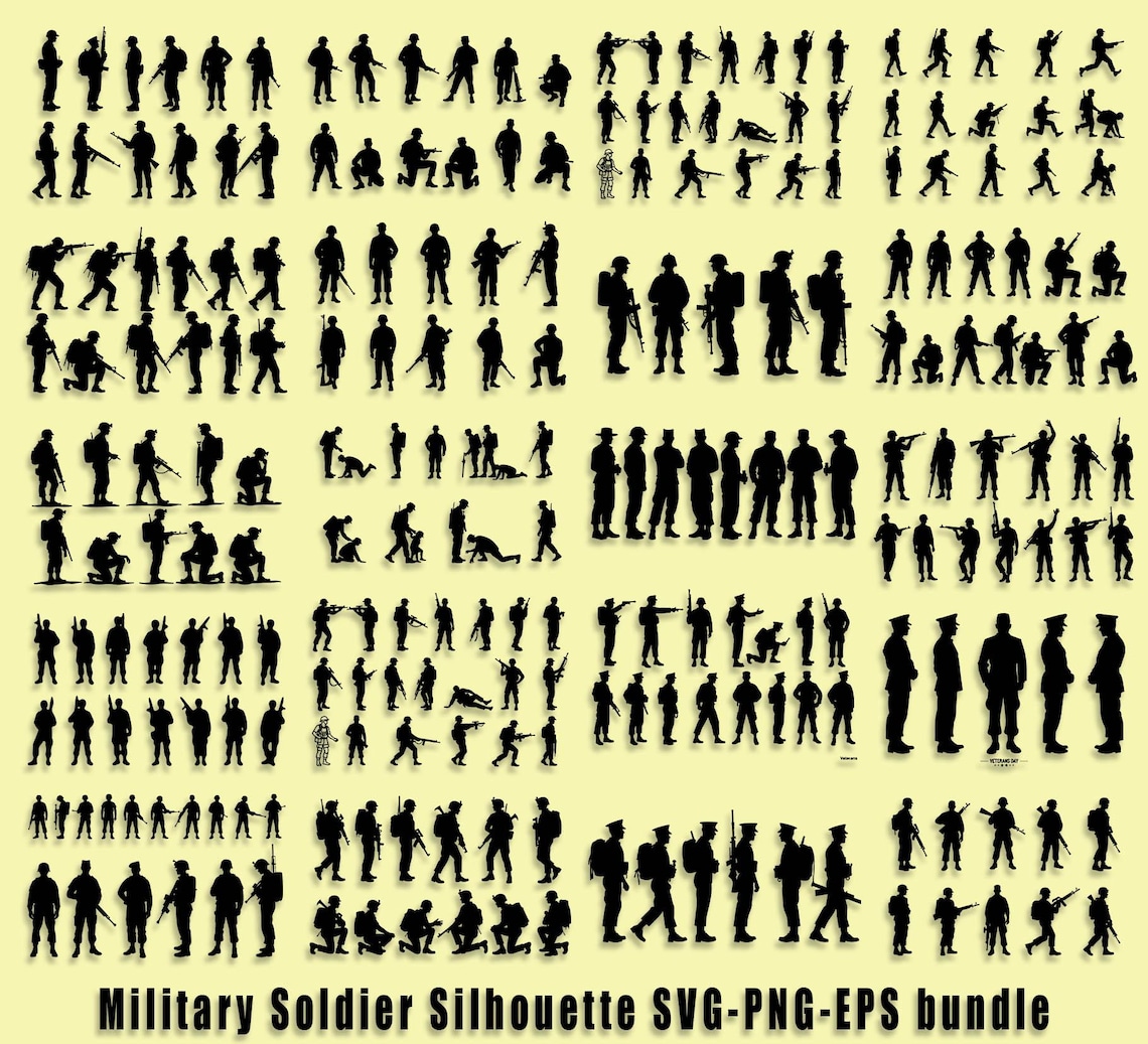 Military Soldier Silhouette SVG Bundle, Soldier Clipart, Military Cut ...
