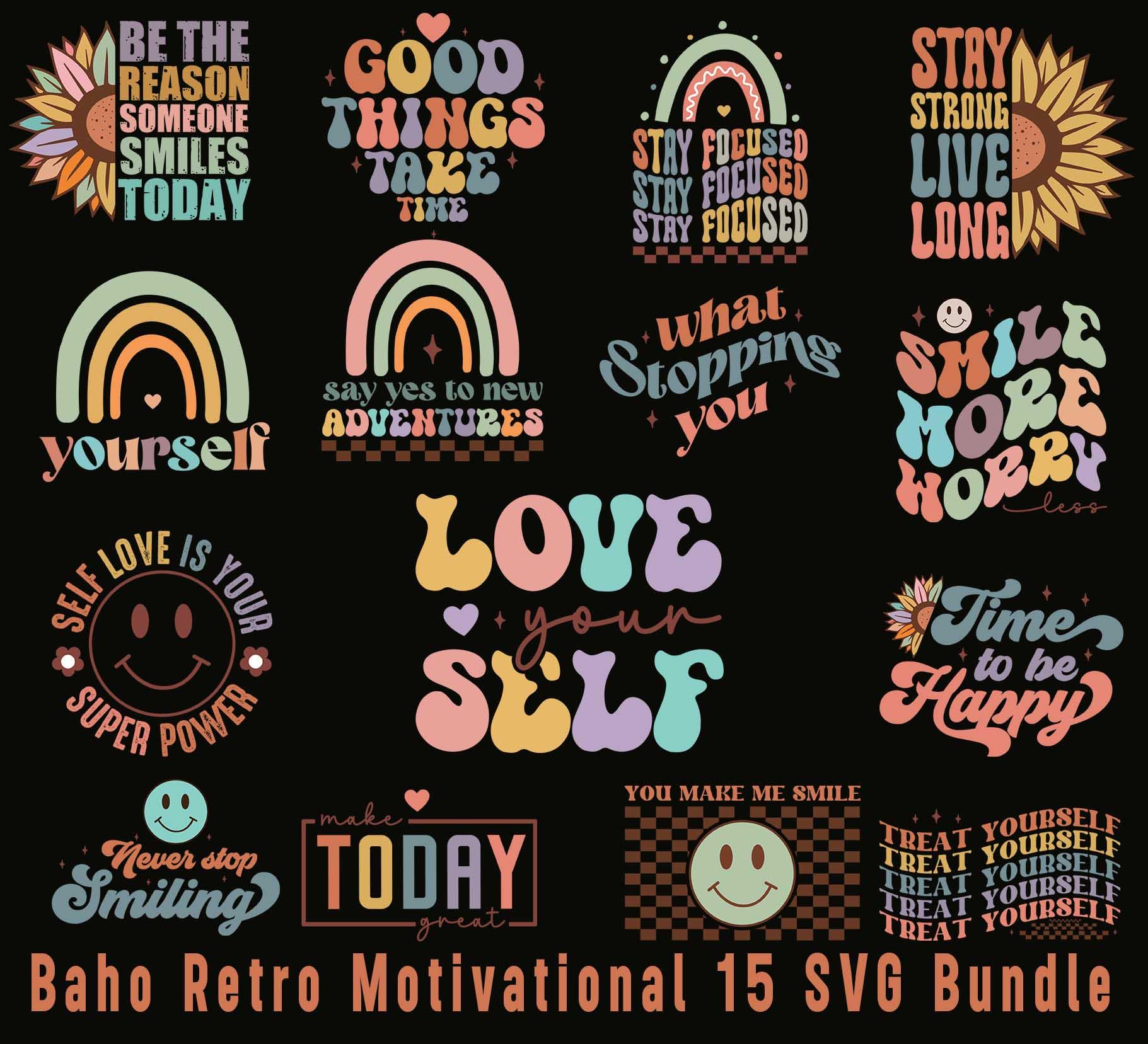 Boho Retro Motivational Quotes Png Svg Bundle, Inspirational Quotes ...