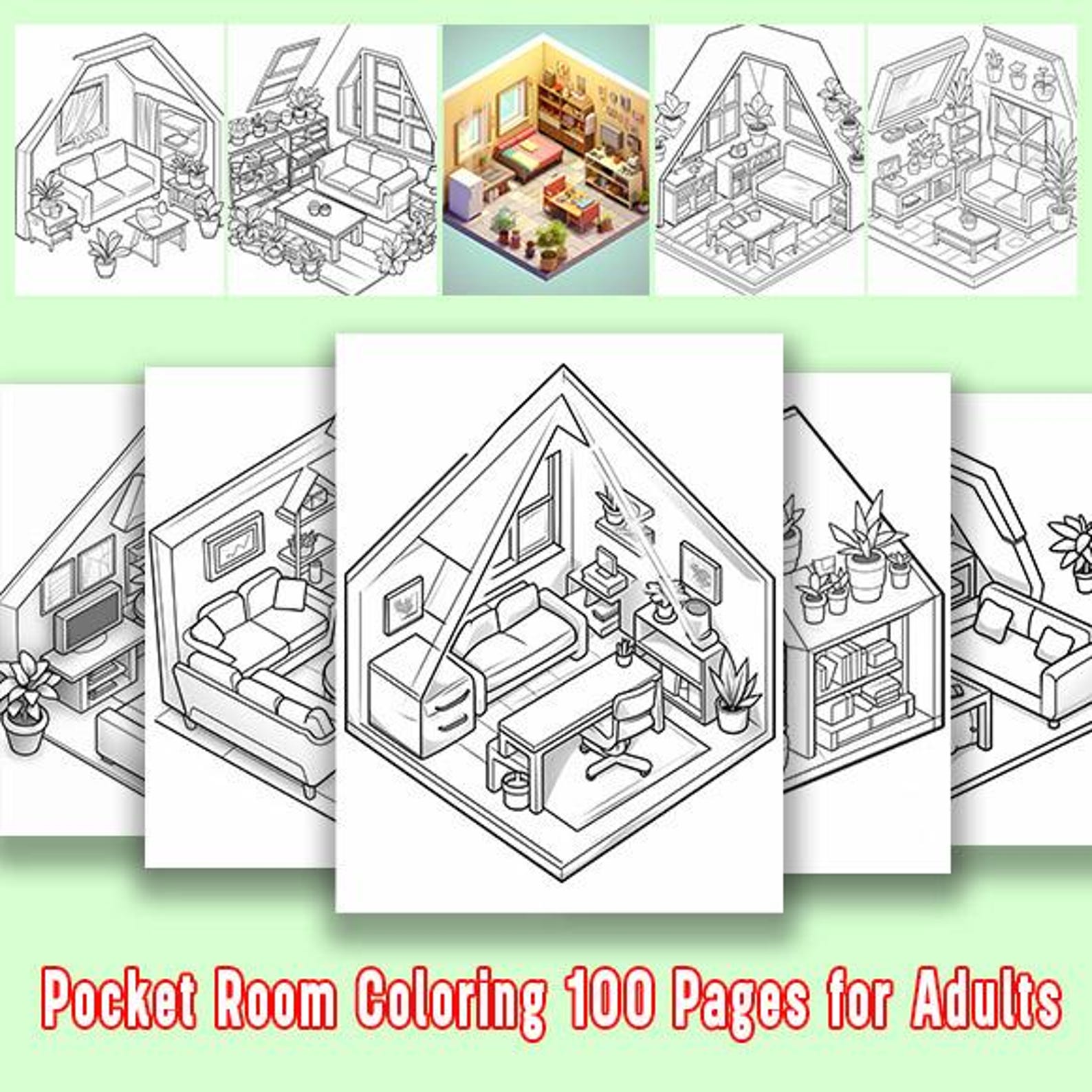 Isometric Pocket Room Coloring Book: 100 Cozy Interior Pages (PDF ...