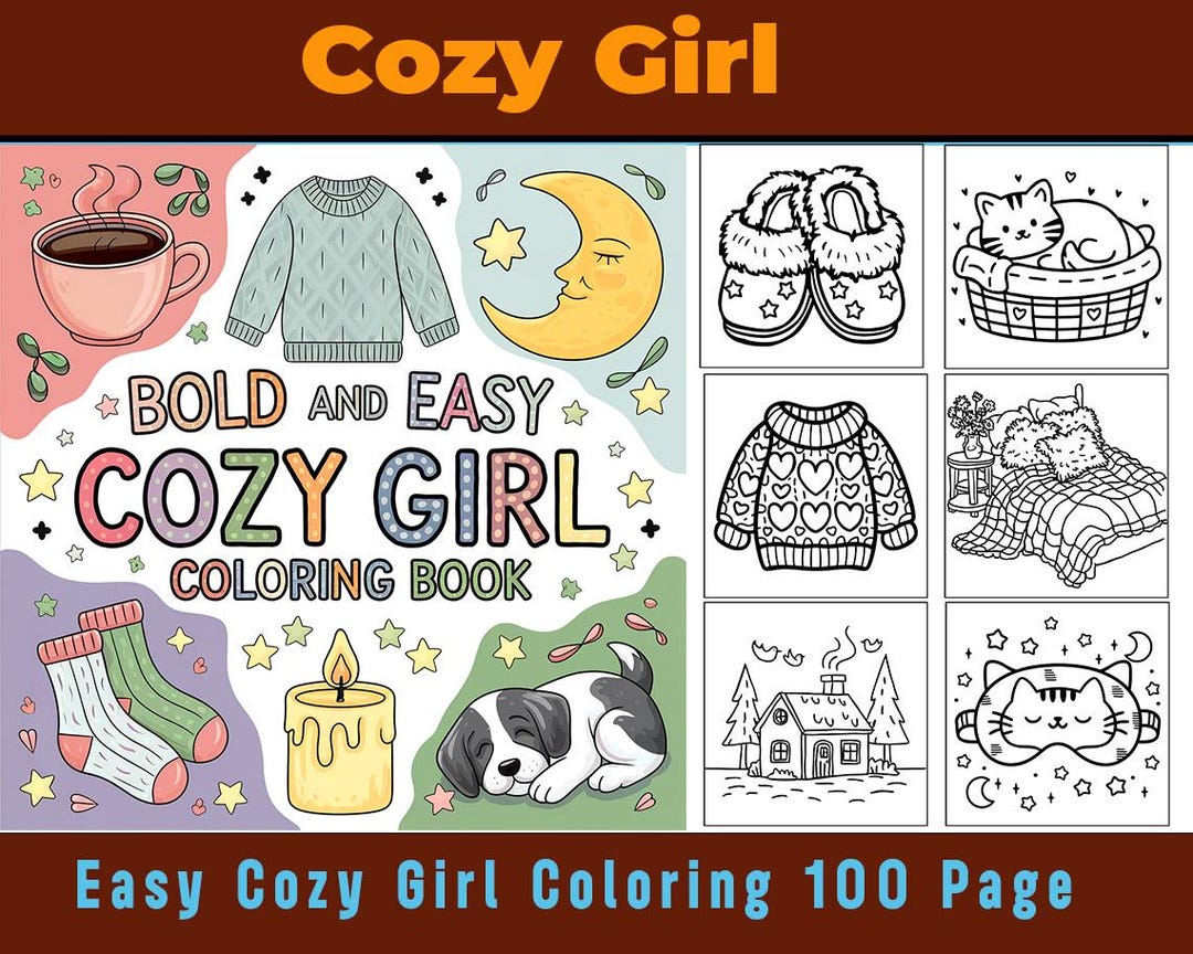 Bold Easy Girl Coloring Pages Set One 100 Pages Cozy Adorable Creepy ...