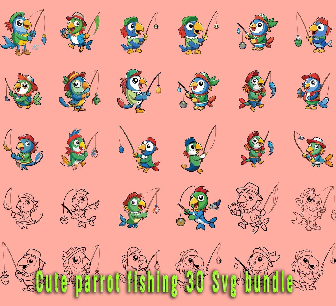 Parrot Fishing Svg Bundle Cricut Cut Files Parrot Fishing Png Bundle ...