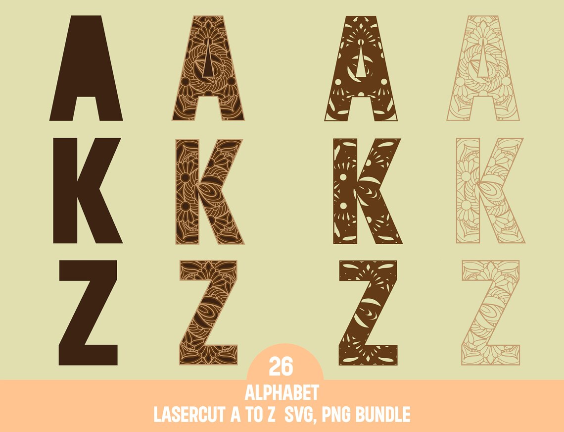 Laser Cut Lettering Alphabet Letter A-Z Vector SVG: Layered Wooden ...