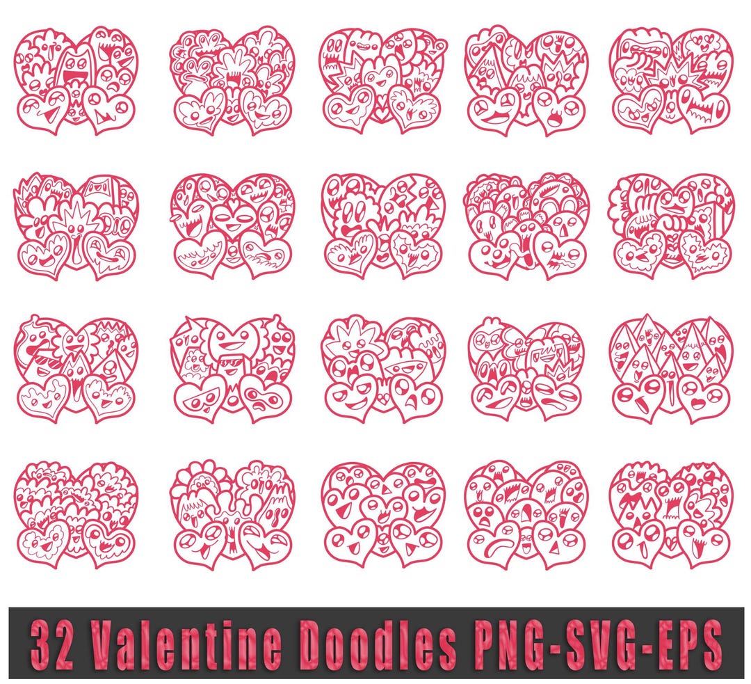 Valentine Doodles Svg Sweetheart Clipart Bundle, Valentine Clip Art ...