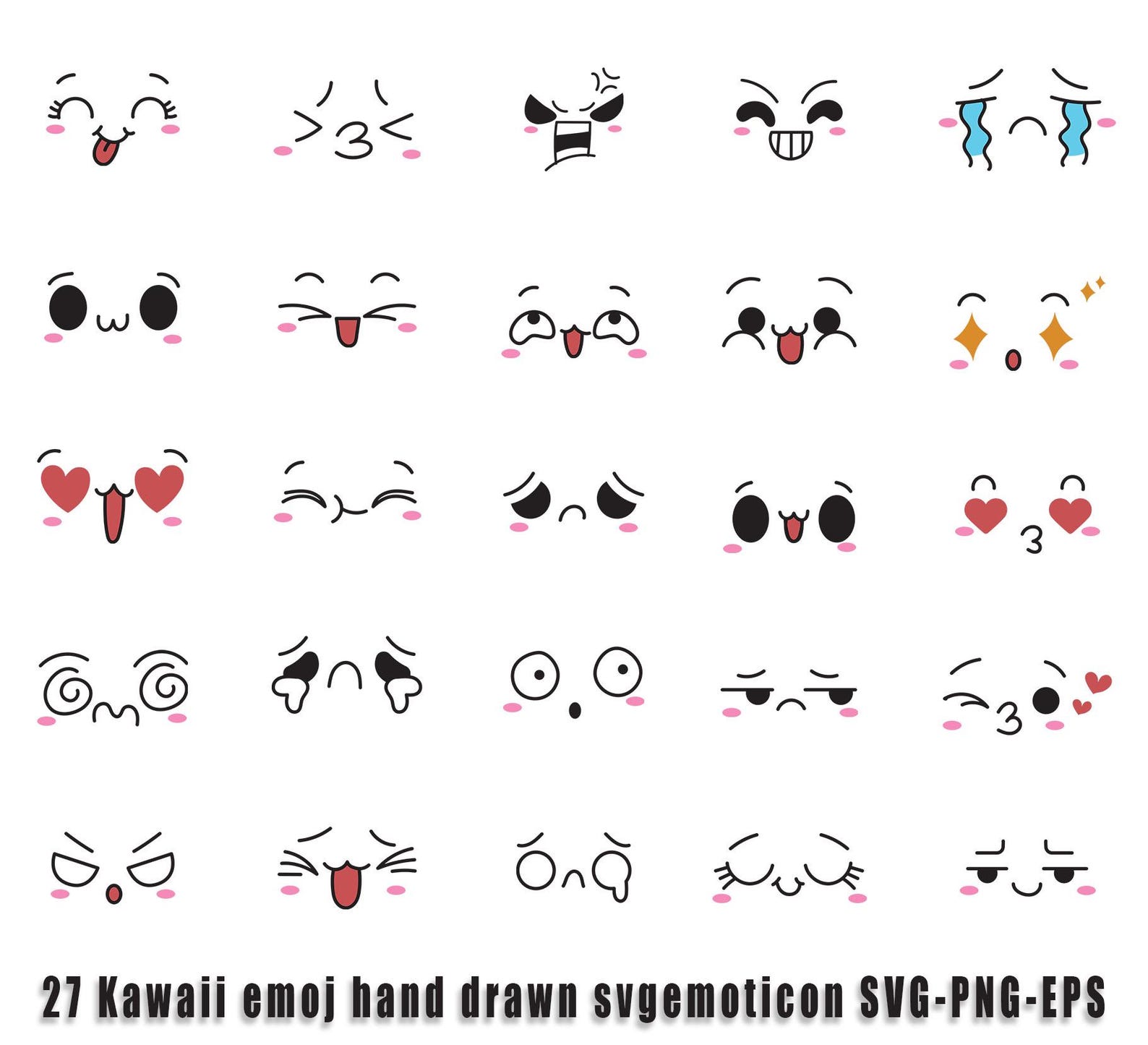 Cartoon Emoji Svg Bundle, Cute Face Emoji PNG Bundle, Emoji Face Pack ...