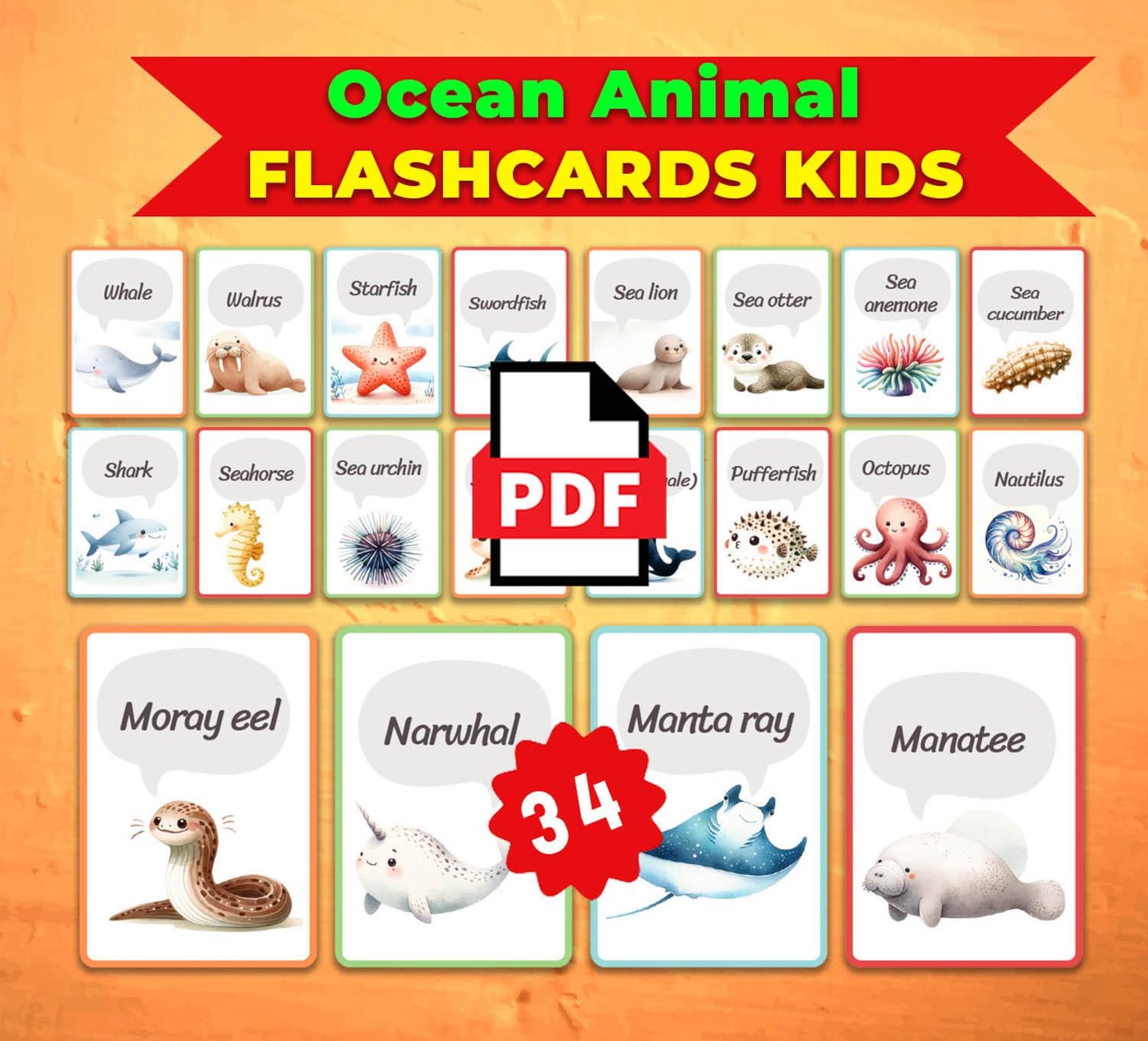 Ocean Animal Flash Cards: Montessori Learning (PDF Printable) - Etsy