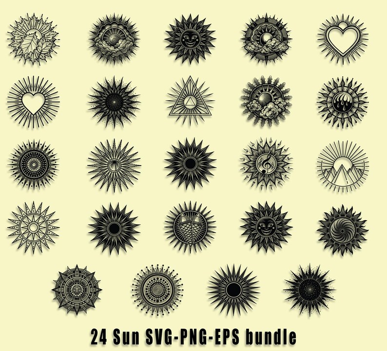Sun SVG Bundle: Sunrise & Sunset Silhouette Designs (digital Download ...
