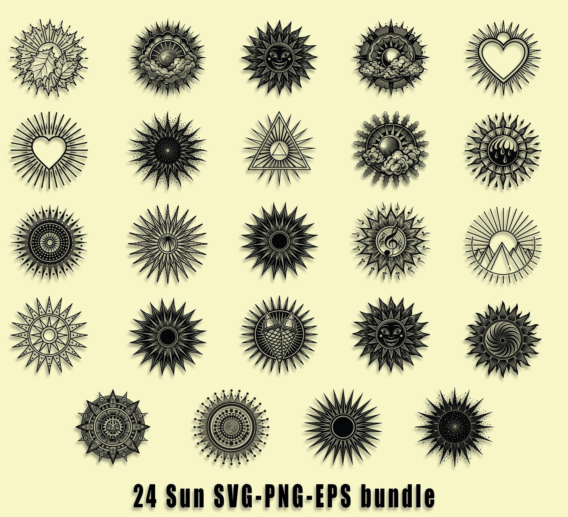 Sun SVG Bundle: Sunrise & Sunset Silhouette Designs (digital Download ...