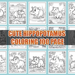 Hippo Coloring Book, Animal Printable Kids Coloring Pages, Hippopotamus ...