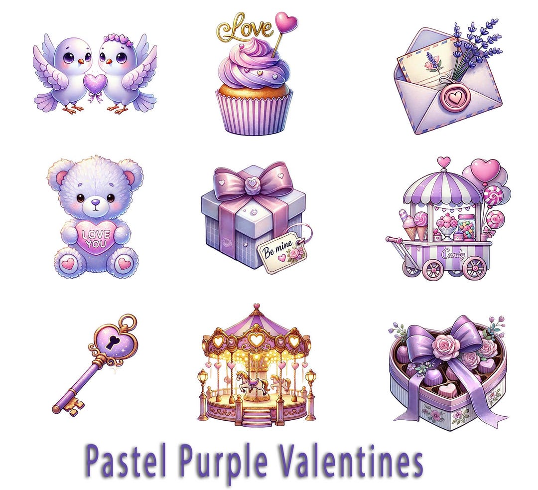 Pastel Purple Valentines SVG Bundle: Heart Doodle Cut Files (digital ...