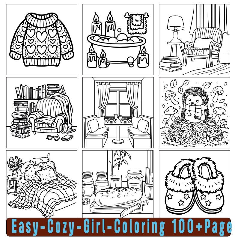 Cozy Girl Coloring Book, Easy Bold Designs (PDF Download) - Etsy