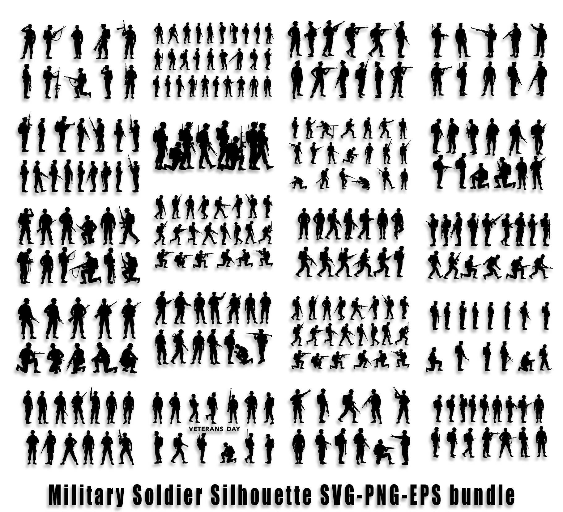 Military Soldier Silhouette SVG Bundle, Soldier Clipart, Military Cut ...
