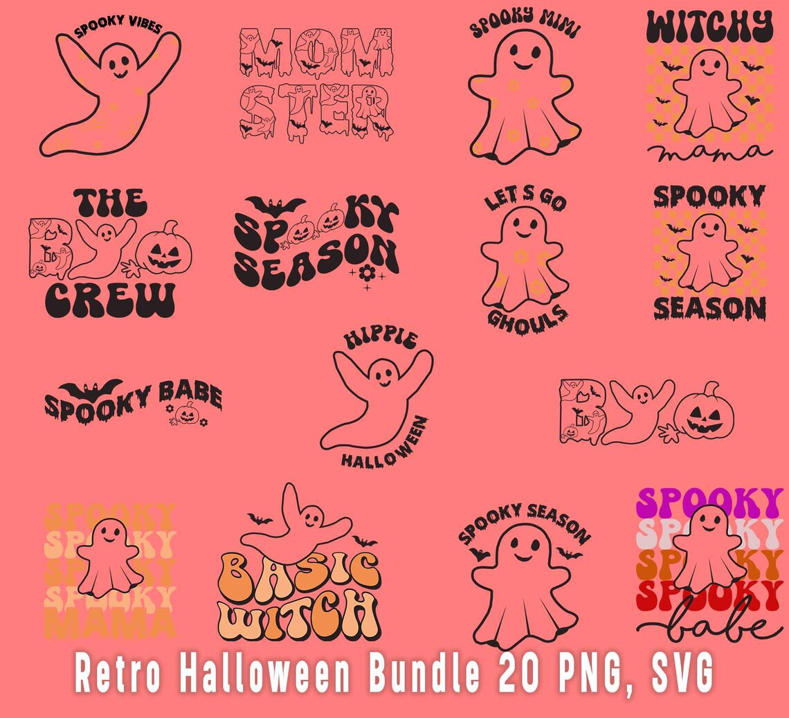 Retro Halloween SVG Bundle, Halloween Clipart, Ghost Svg, Halloween ...