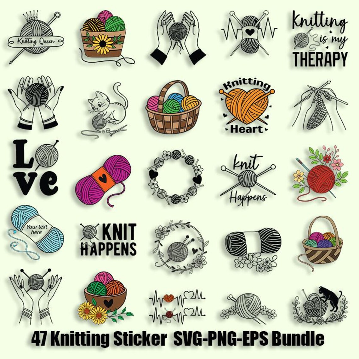 Knitting SVG Bundle: Yarn, Crochet, Needle Clipart (digital Download ...