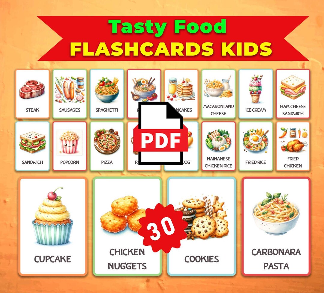 Tasty Food Cards • Montessori Cards Flash Cards Nomenclature Flashcards ...