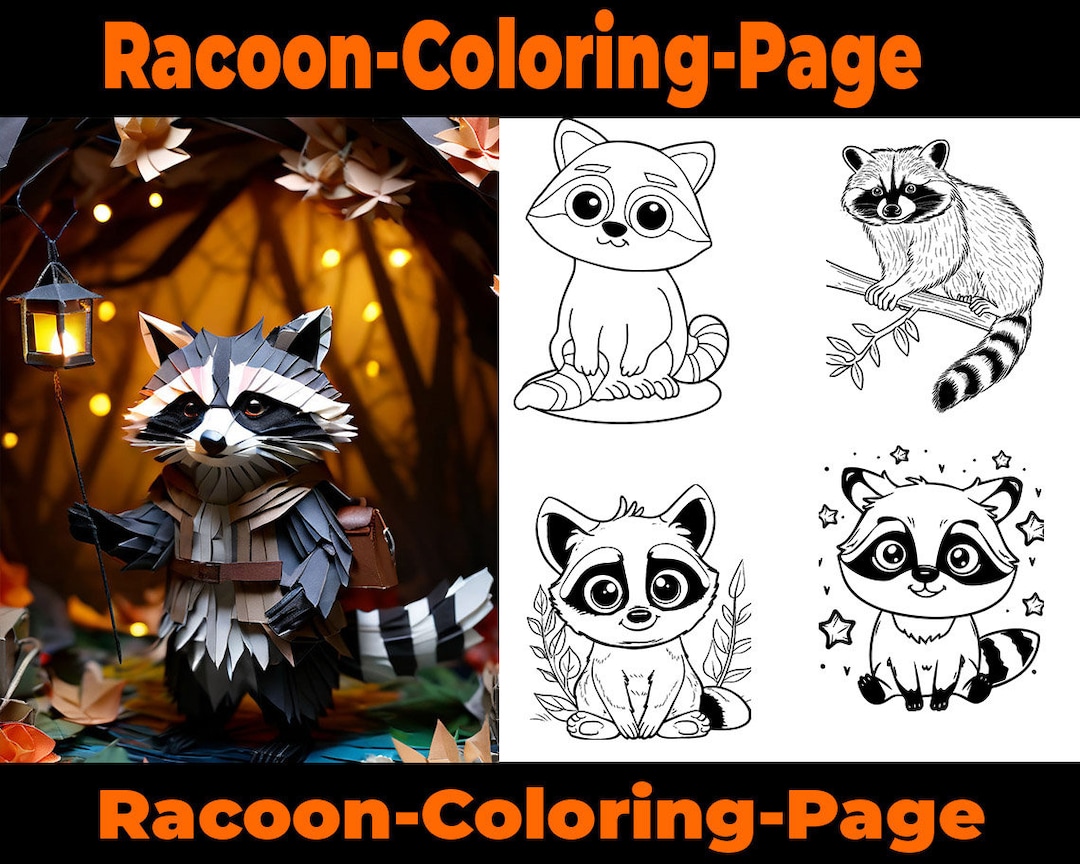 Raccoon Coloring Book: 100 Printable Animal Pages (PDF) - Etsy