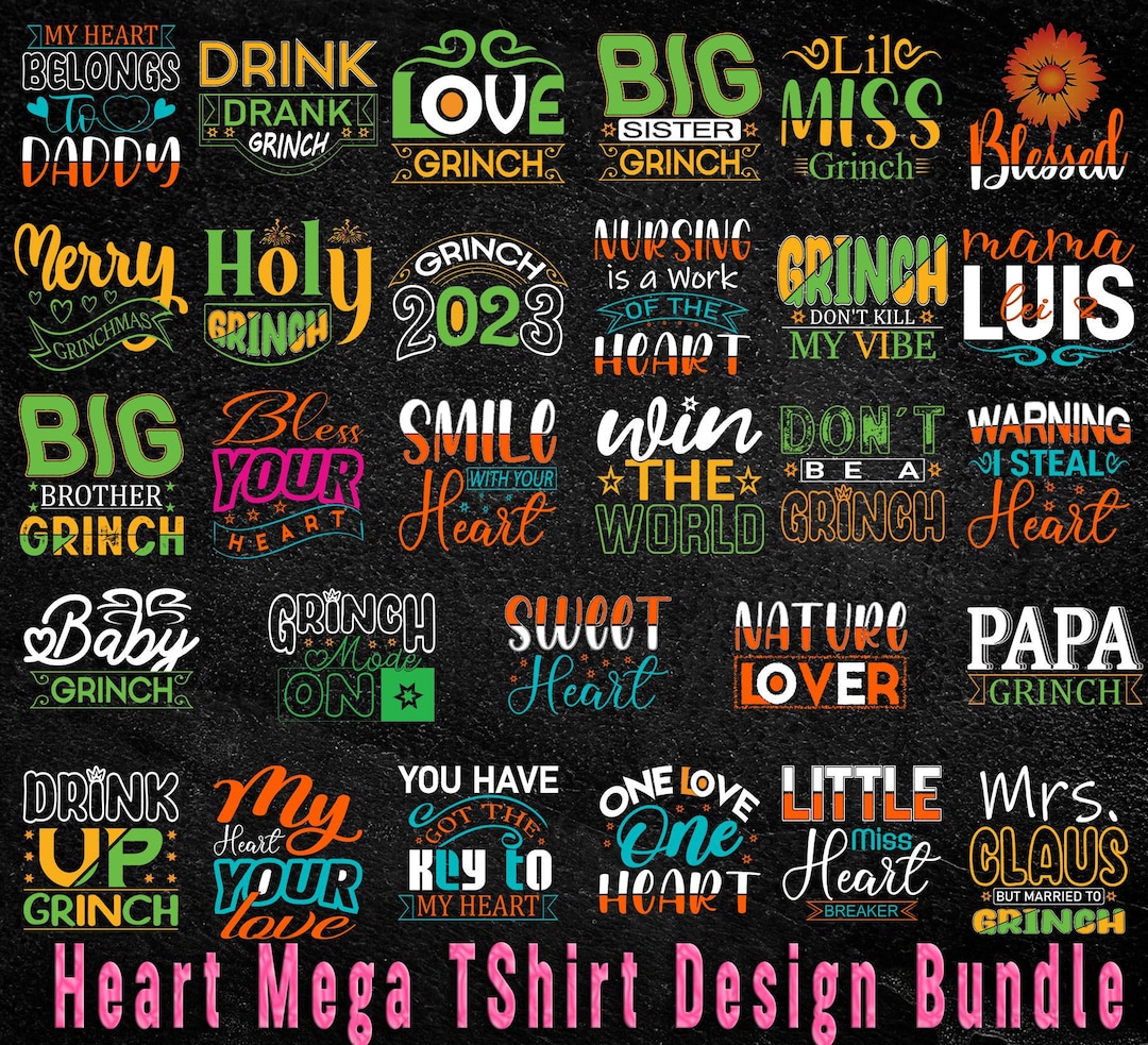 Heart Mega Tshirt Design Svg, Heart Bundle Png, Hand Drawn Heart Svg ...