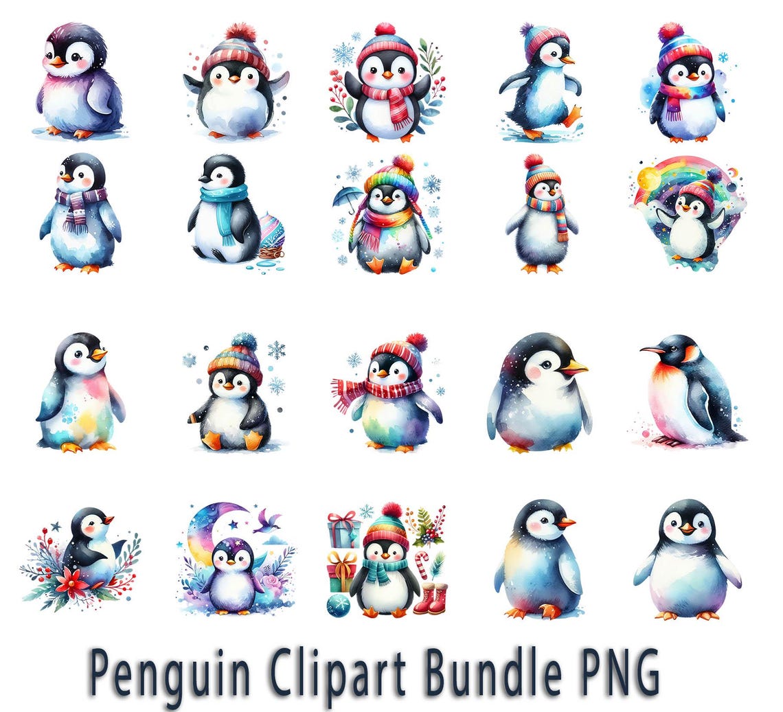 Cute Penguin Clipart Set PNG - 300 DPI, High-resolution, Transparent ...