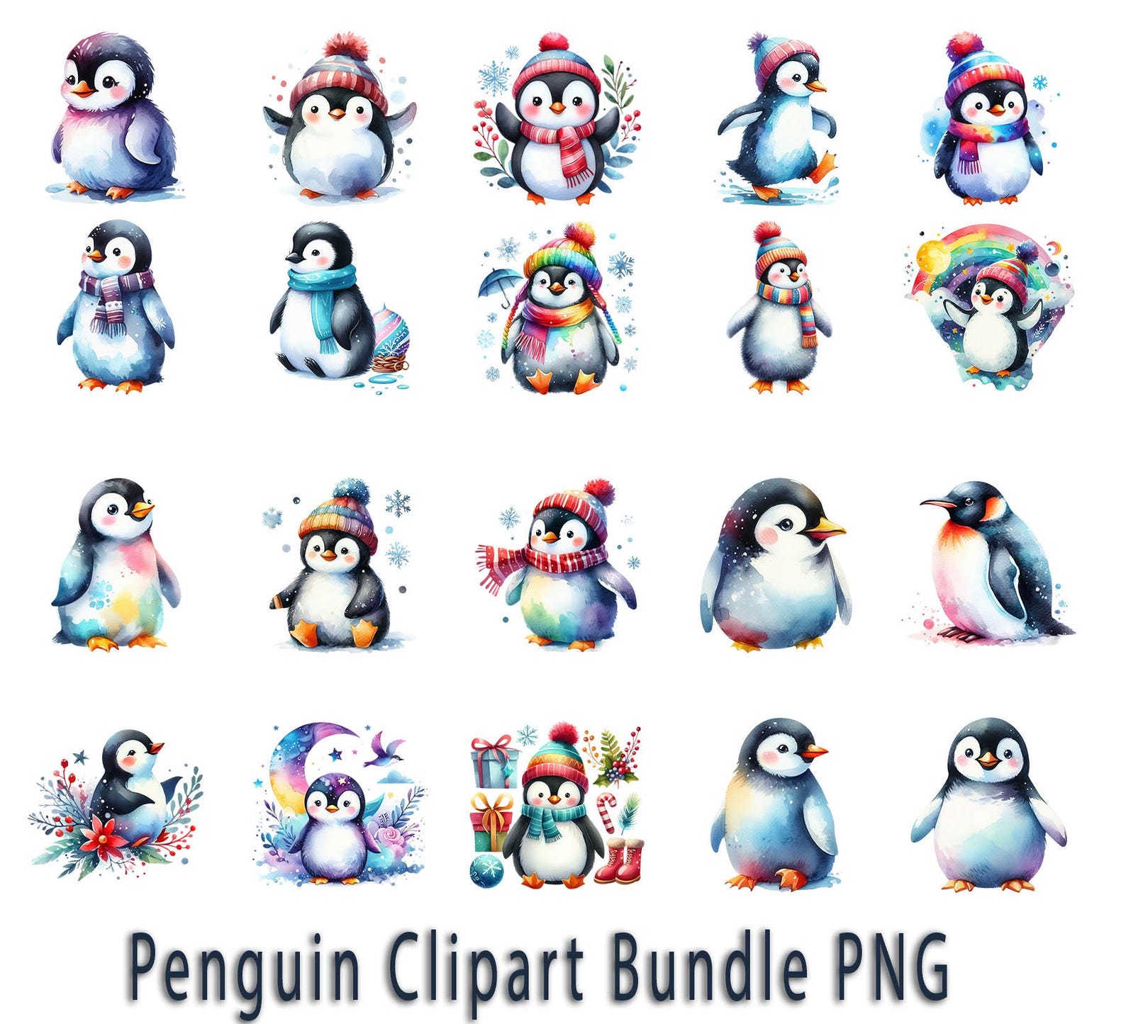 Cute Penguin Clipart Set PNG - 300 DPI, High-resolution, Transparent ...