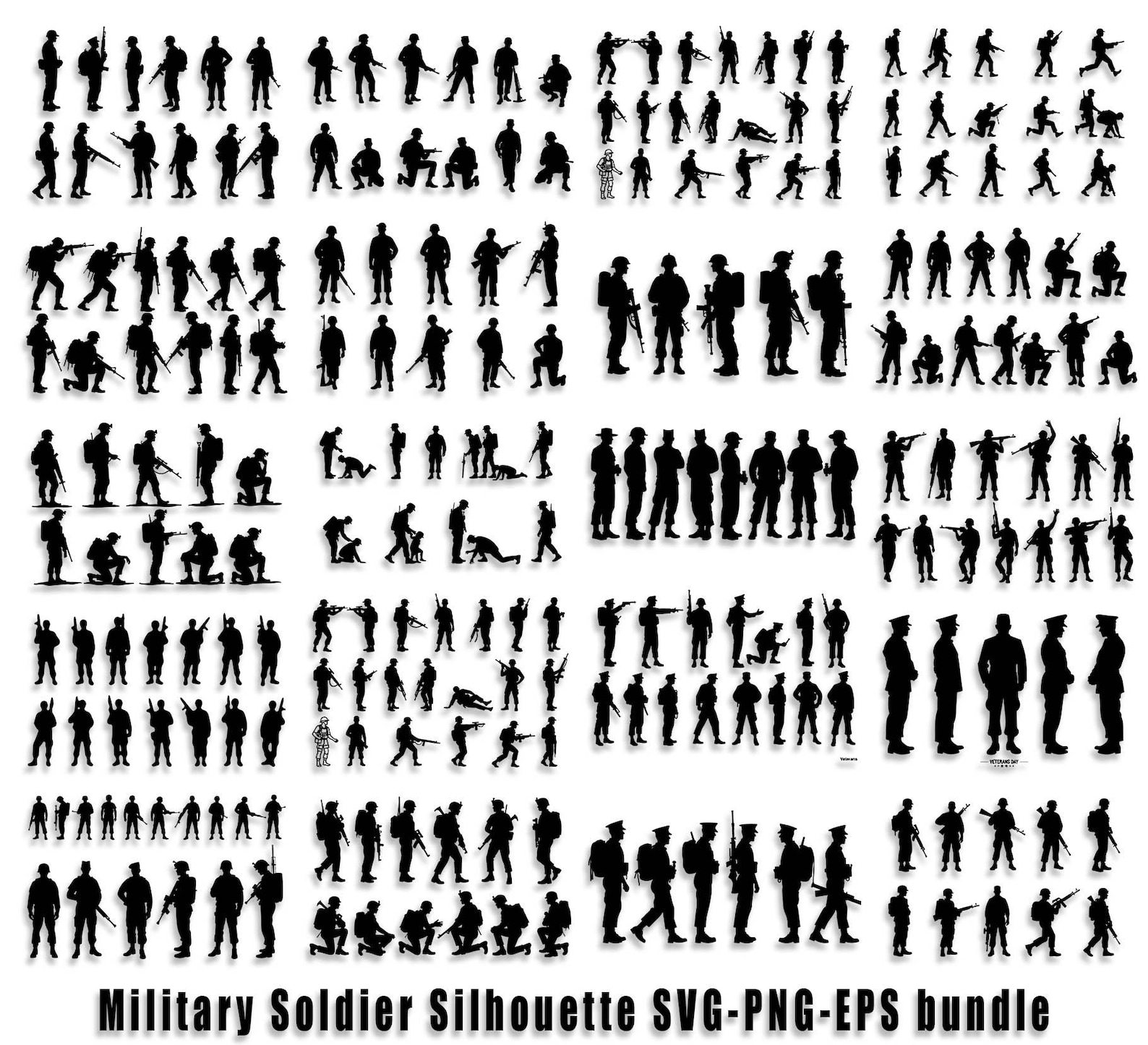 Military Soldier Silhouette SVG Bundle, Soldier Clipart, Military Cut ...