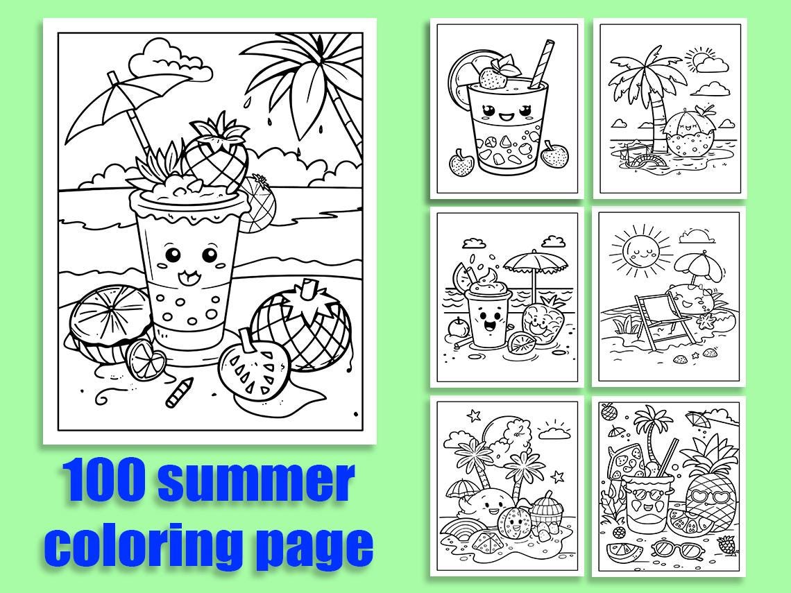 Summer Coloring Page, Pool Party Activity, Kids Coloring Pages, Beach ...