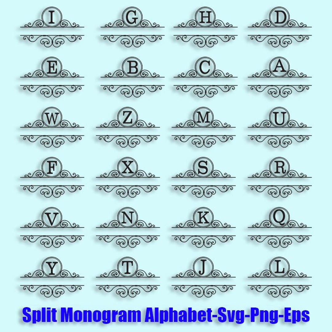 Split Monogram Alphabet: Fancy SVG, PNG, EPS Cut Files - Etsy