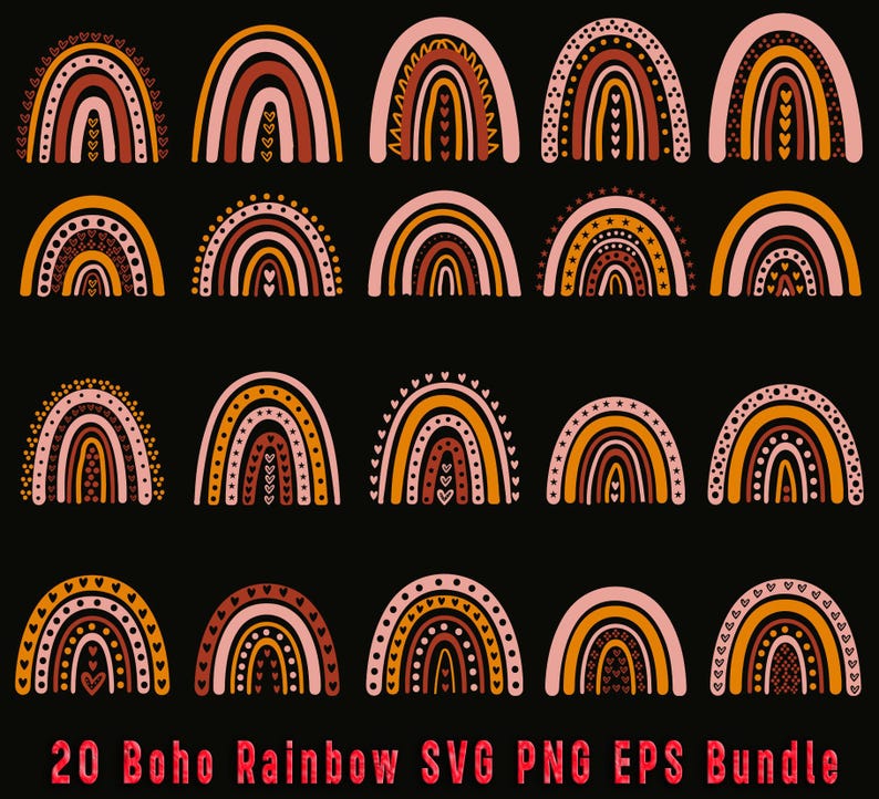 Retro Boho Rainbow Clipart Bundle: SVG, PNG, EPS (digital Download) - Etsy