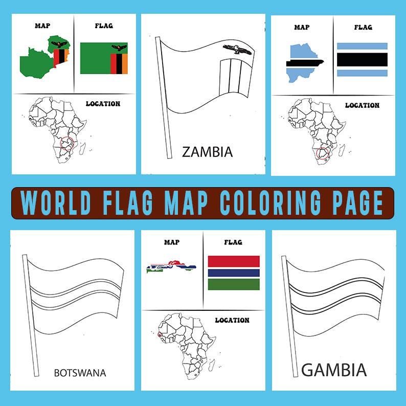 World Countries Map Flags Coloring Page, Map Country Pdf, United States ...
