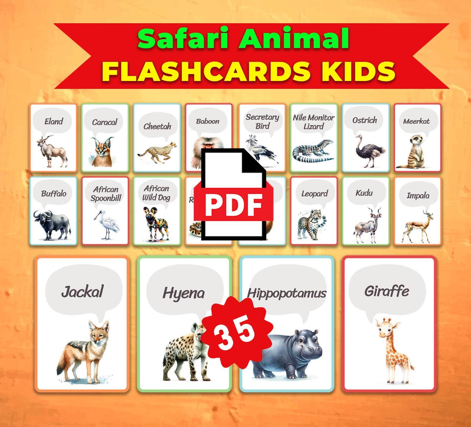 Safari Animal Cards • Montessori Cards Flash Cards Nomenclature ...
