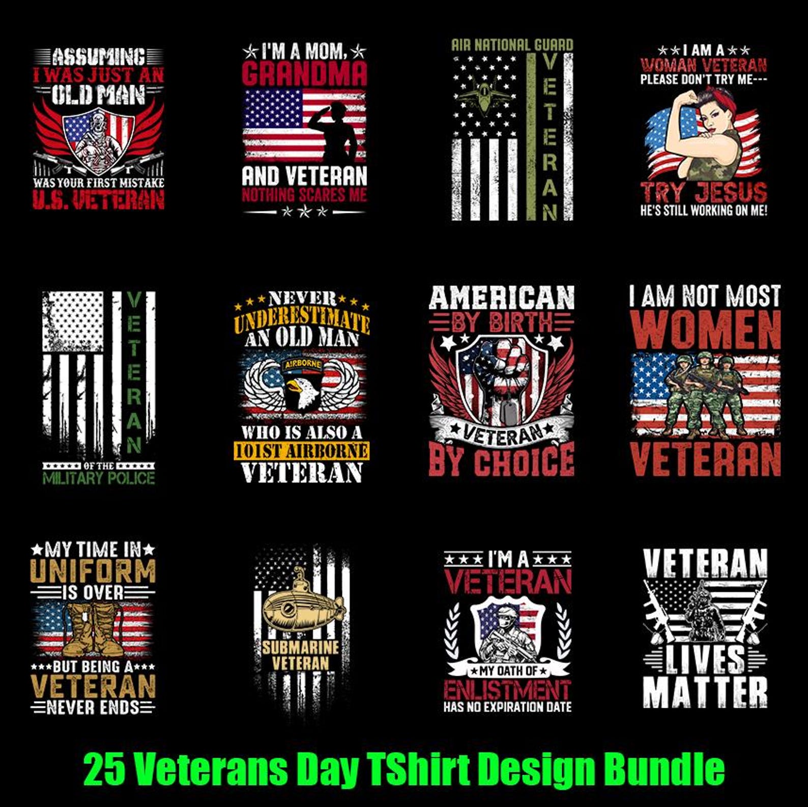 Veterans Day T-shirt Design Bundle: Patriotic PNG Graphics (digital ...