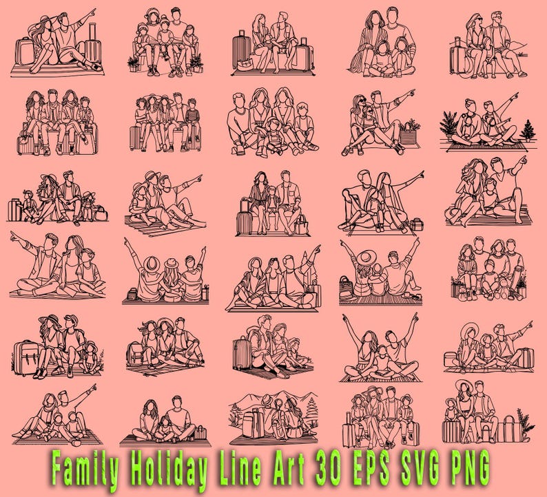 Line Art Cheerful Family of Line Art Daughter Son Boy Girl Twins ...