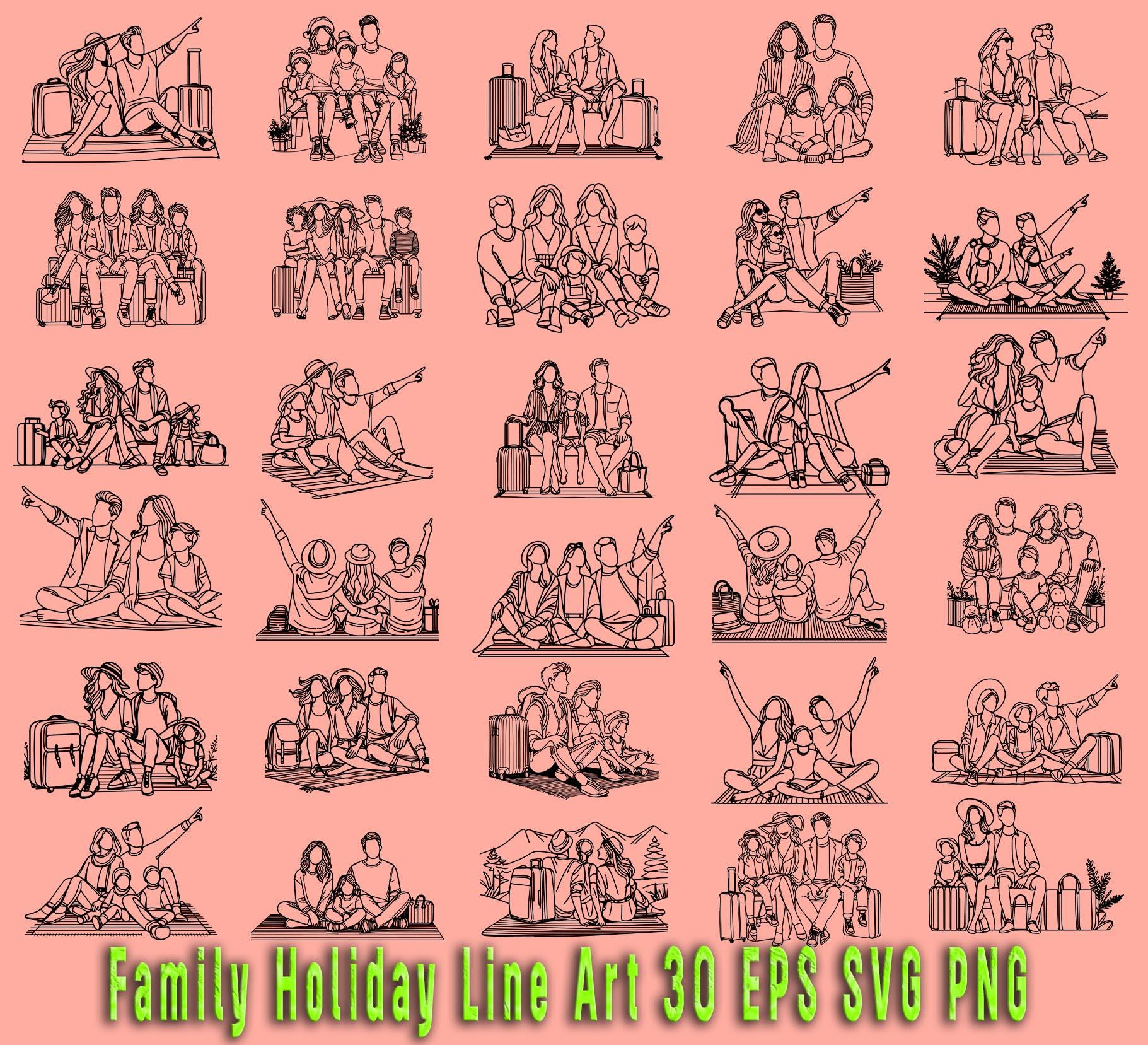 Line Art Cheerful Family of Line Art Daughter Son Boy Girl Twins ...