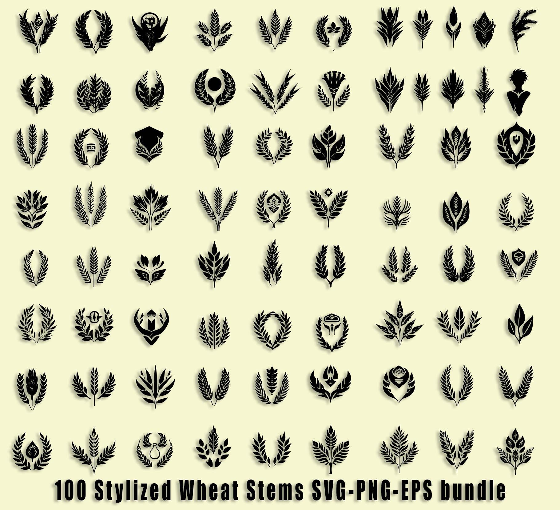 100 Stylized Wheat Stems SVG Wheat Silhouette Wheat Sheaf Grain Filed ...