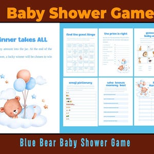 Blue Printable Teddy Bear Baby Shower Game Bear Baby Shower Games,boy ...