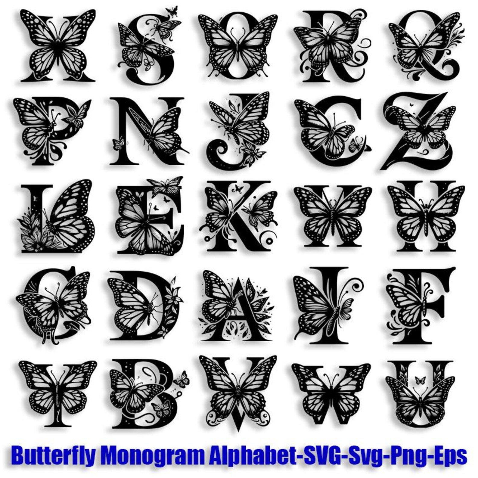 Butterfly Monogram Alphabet: 26 Cut Files (SVG, PNG, EPS) - Etsy