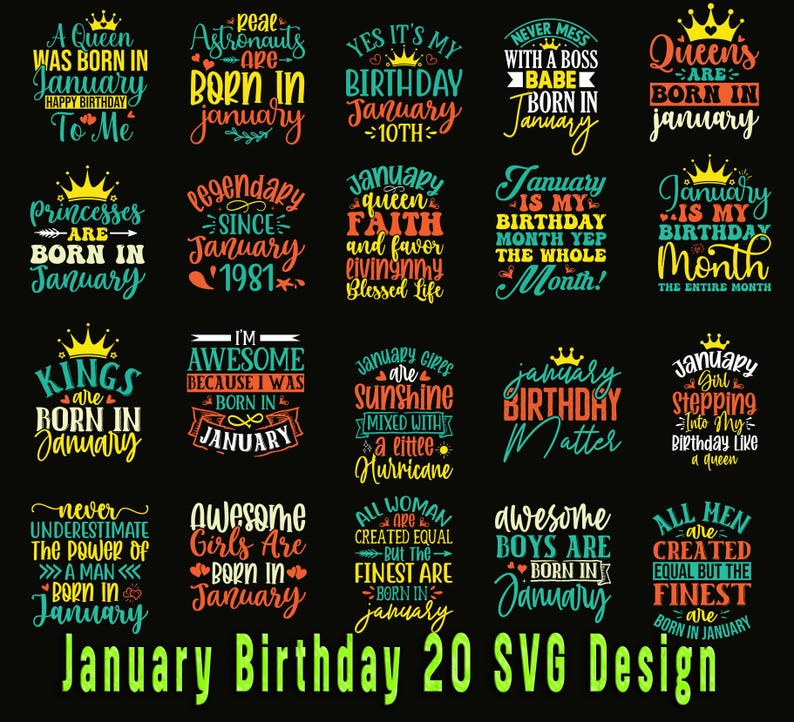 January Happy Birthday SVG Bundle Happy Birthday Prints, Colourful ...