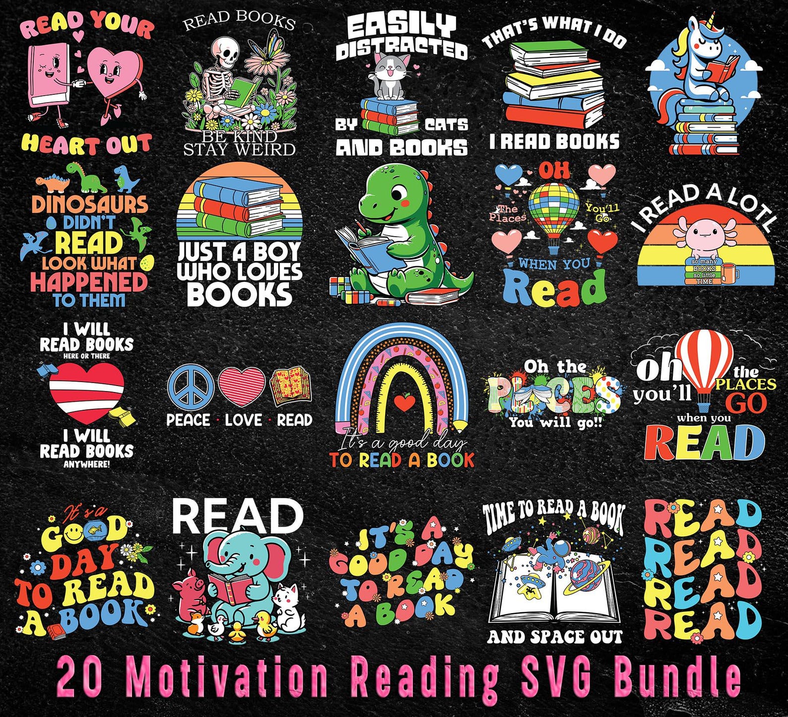 Motivation Reading SVG Bundle: Book Lover Clipart (digital Download) - Etsy