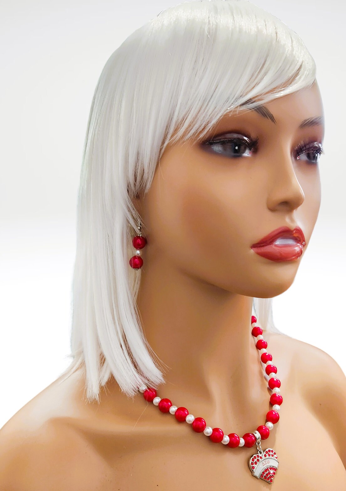 Delta Sigma Theta Colors Red White Pearl Necklace and Earrings Set - Etsy