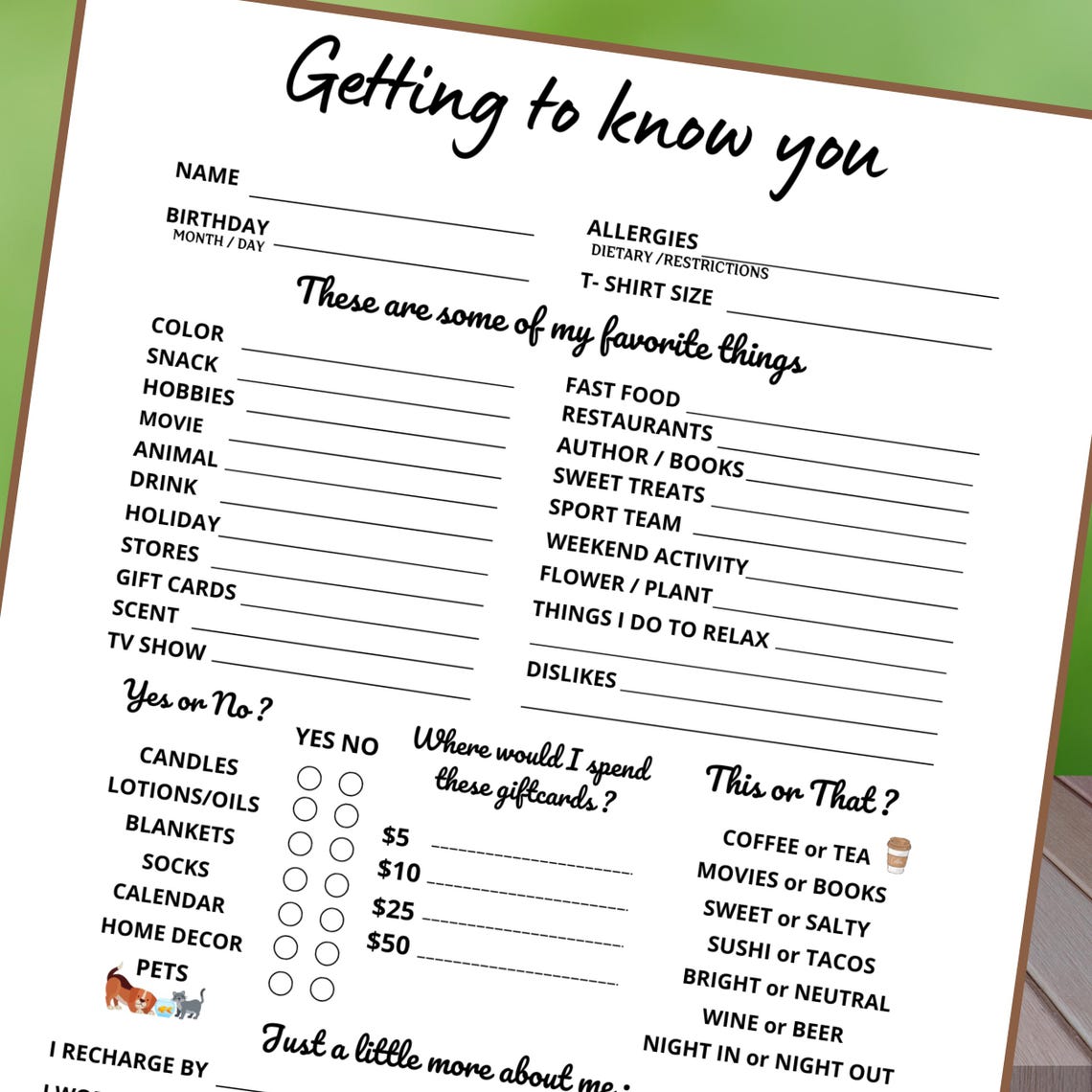 Team Building Get to Know Me Questionnaire Printable | Employee ...