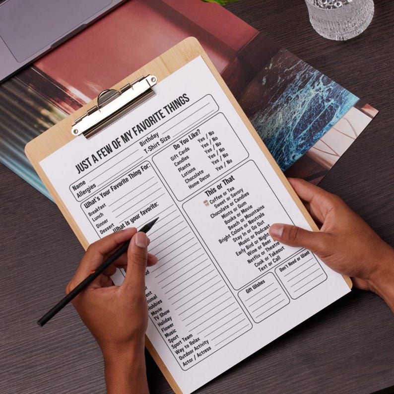 My Favorite Things List | Favorite Things Questionnaire | Employee ...