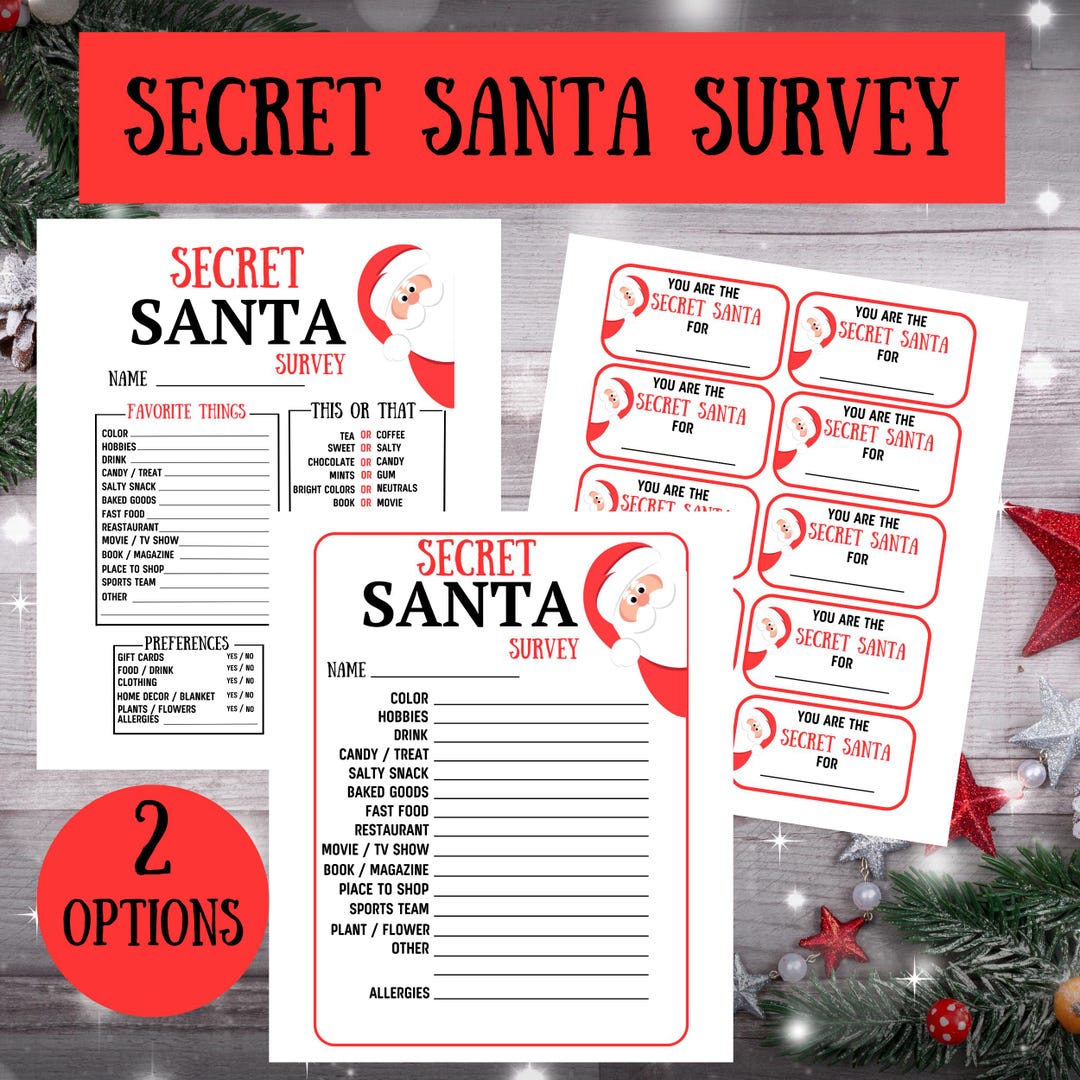 Secret Santa Survey| Secret Santa Questionnaire Printable | Team ...