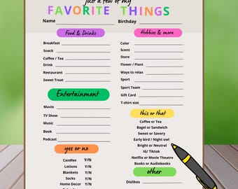 Favorite Things List | Employee Favorites | Favorites Survey | Team ...