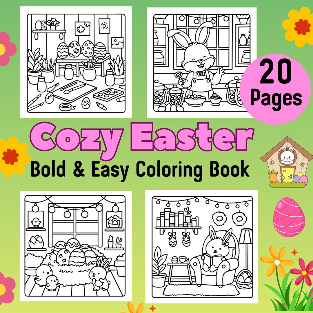 Cozy Scene Coloring Pages| Easter Coloring Pages|bold and Easy Coloring ...