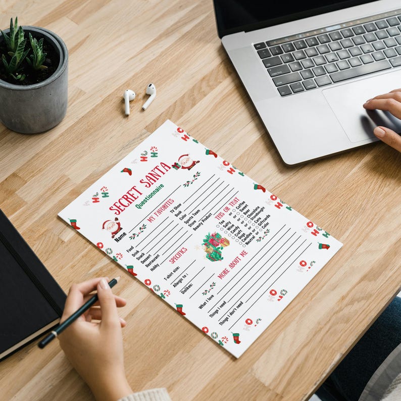 Secret Santa Wish List Download| Secret Santa Survey| Family Christmas ...