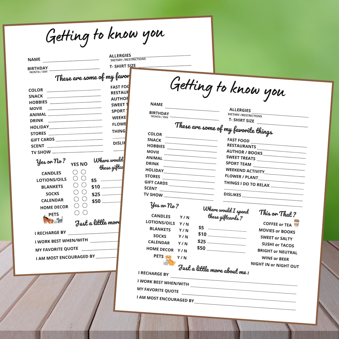 Team Building Get to Know Me Questionnaire Printable | Employee ...