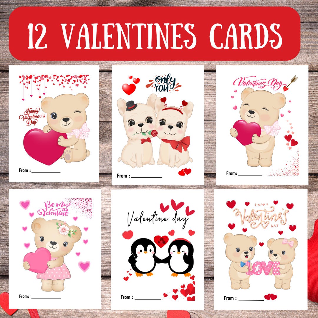Kids Valentines Cards for Class |printable Teddy Bear Valentines Day ...