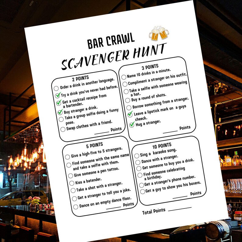 Bar Crawl Scavenger Hunt| Bar Scavenger Hunt| Bar Crawl Bingo| Adult ...